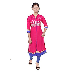 Chichi Indian Women's Embroidered Cotton Blend Kurti Pink For Casual/Daily/Party Wear