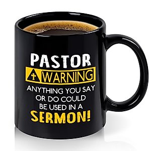 YHRJWN - Pastor Appreciation Gifts, Pastor Warning Coffee Mug, Pastor Appreciation Religious Gifts for Men Friends Coworker, Unique Pastor Christian Gifts for Birthday Christmas, 11 Oz Black