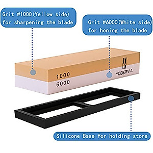 Knife Sharpening Stone, 2-Sided Whetstone with Non-Slip Base, Best Kitchen Blade Sharpener, Grit 1000/6000 Waterstone