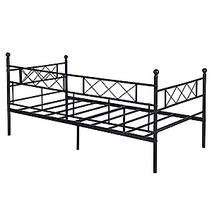 Symylife Twin Daybed Frame MetalTwin Bed with Headboard, Stable Steel Slats Support, Easy Assembly, Mattress Platform Bed Sofa for Living Room Guest Room,Black