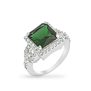 Kate Bissett Halo Style Engagement Ring with 10mm Princess Cut Emerald Green and Round Cut Clear CZ (9) Size 9