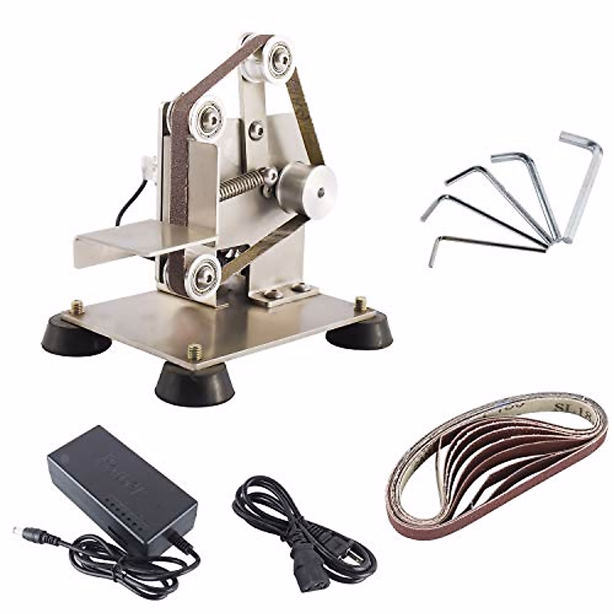 DIY Mini Electric Belt Sander Multifunctional Grinding Machine, Electric Knife Apex Edge Sharpener, Small DIY Polishing Machine with 10 pcs Sand Belts