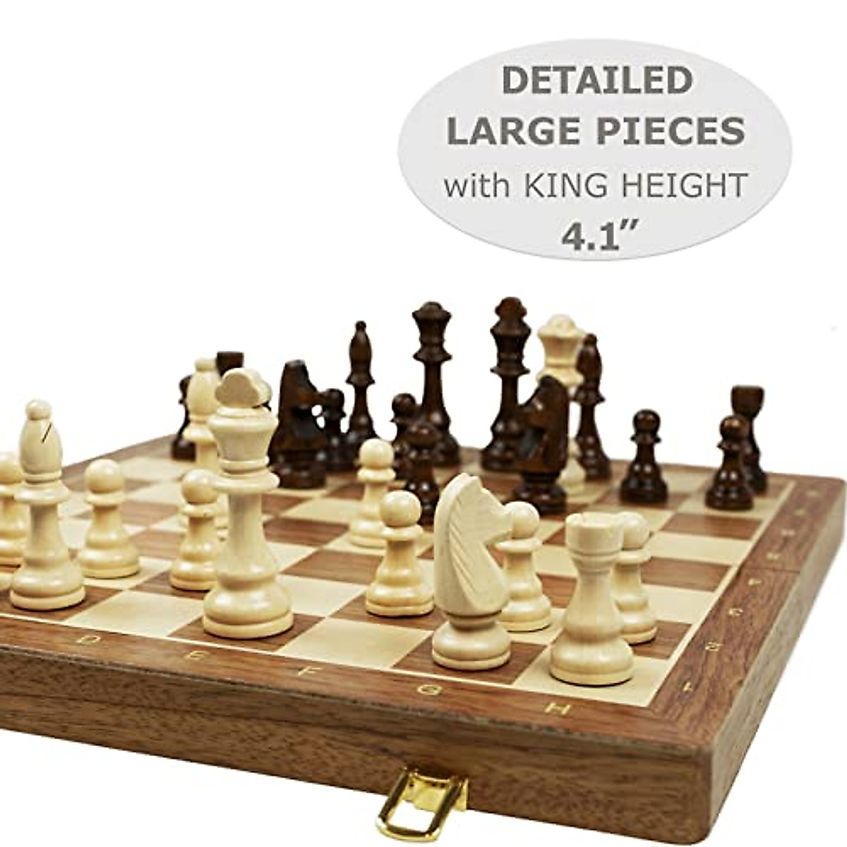 Wooden Chess Set for Kids and Adults – 18 inch Staunton Chess Set - Large Folding Chess Board Game Sets - Storage for Pieces | Wood Pawns - 2 Extra Queens