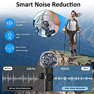 Dual Wireless Lavalier Microphone for Camera/iPhone/Android Phone/Laptop/Computer/GoPro, Professional Plug-Play Lapel Microphone Wireless for Video Recording, Interview, Vlogging, YouTube - K2