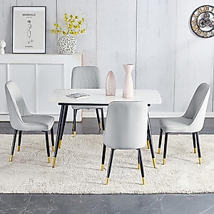Maotifeys 5 Piece Dining Table Set for 4 Modern Sintered Stone Marble Dining Table Set for 4 People, Oval Faux Marble Kitchen Table and 4 Leather Upholstered Dining Chairs, 50" W x 30" D x 30" H