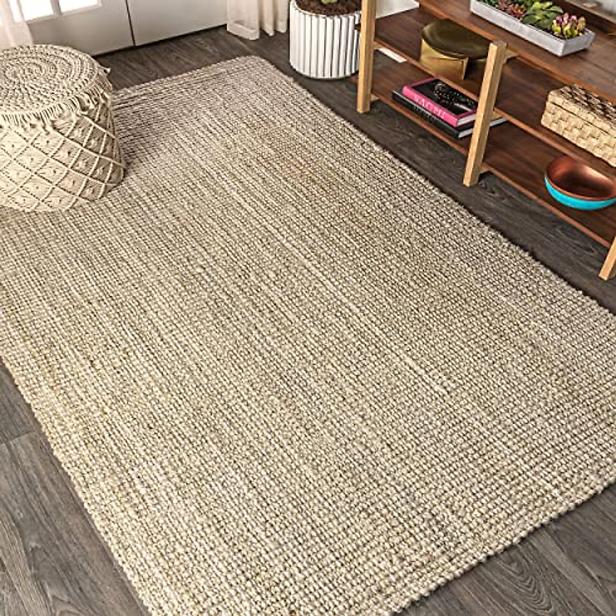 JONATHAN Y NFR103A-8 Hiro Hand Woven Chunky Jute Indoor Area -Rug Bohemian Farmhouse Easy -Cleaning Bedroom Kitchen Living Room Non Shedding, 8 X 10, Ivory