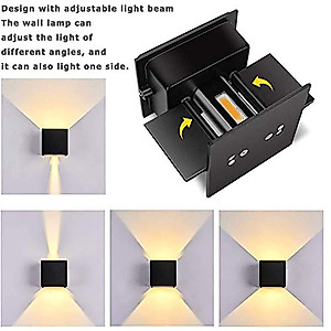 LANFU LED Aluminum Waterproof Outdoor Wall Sconce, 6W 100-277V 3000K Cube Square Warm Light 2 LEDs Black 6W Outside Wall Lights for House Patio