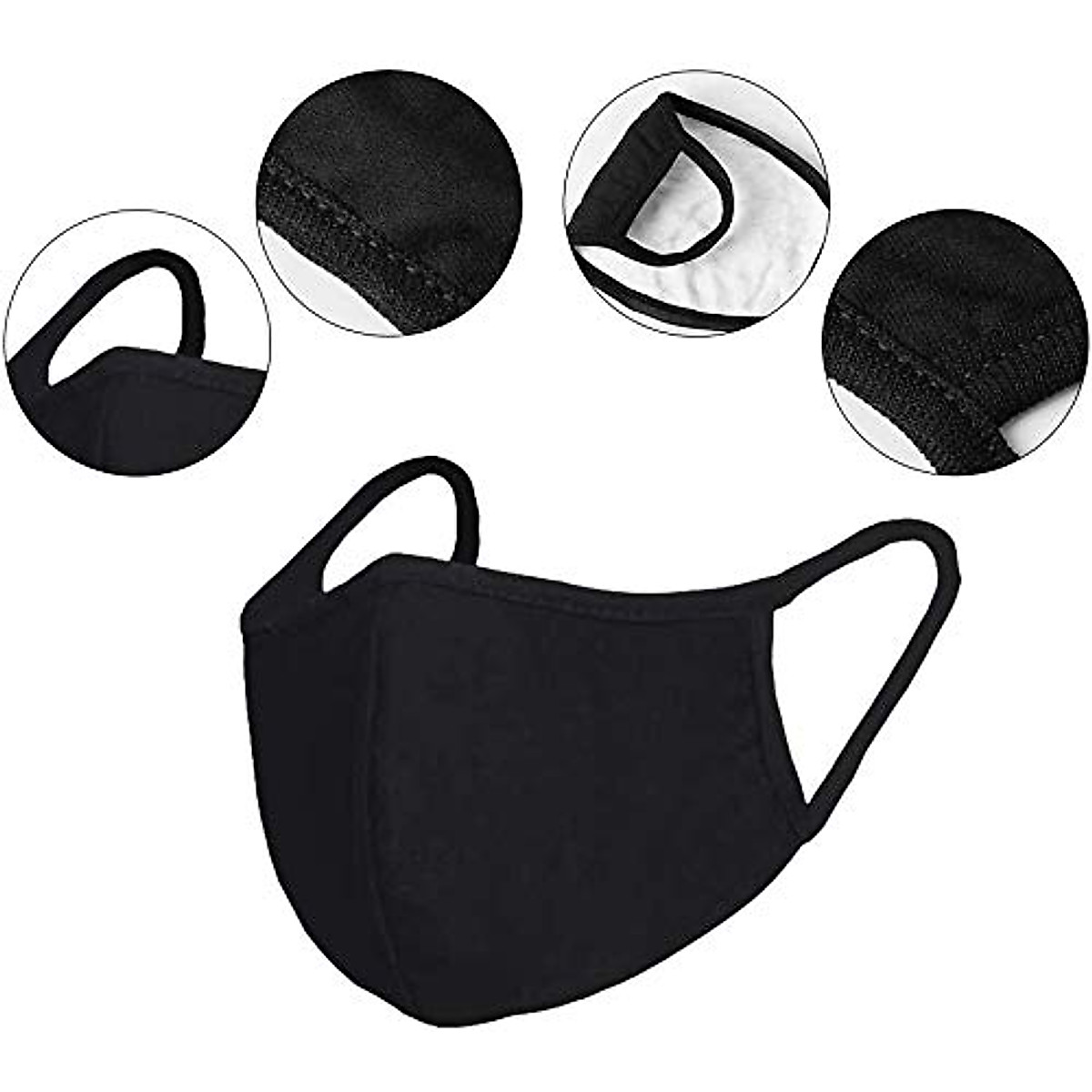 Black Face Mask, 5 Pcs Cloth Mask Cotton Face Masks Washable Reusable Fashion Protective Fabric Masks Outdoor for Adults Men Women Teens