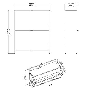 Pemberly Row Engineered Wood Bright 2 Drawer Shoe Cabinet in Black Lead