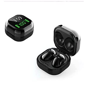 eDealz Fully Wireless Bluetooth 5.1 Rechargeable IPX4 Waterproof Sweatproof Earbud Microphone, Micro USB LCD Clock Charging Case Surround Stereo Bass Noise Cancelling Calls (Black) (LCDBLACK)