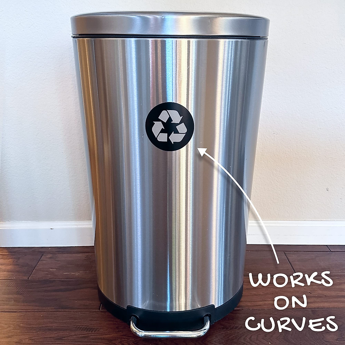 Stickios Recycle Stickers for Trash Cans (3 PCS) - Bubble-Free, Damage-Free, Removable Vinyl - Indoor or Outdoor Garbage Bins - Waste Management Stickers (Black)