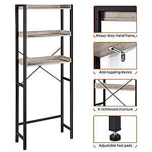 Yaheetech 3-Tier Over The Toilet Storage Shelf, Wooden Bathroom Space Saver Toilet Storage Rack with Shelves, Free Standing Bathroom Organizer Rack for Home, 25 x 10 x 65 Inches, Gray