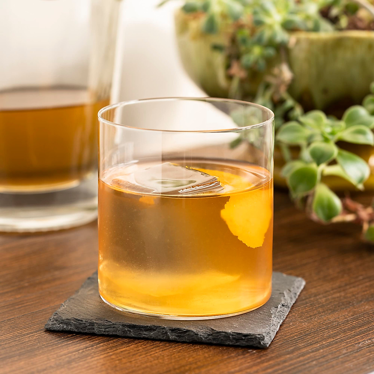 Viski Element Tumblers, Rocks glass, Modern Minimalist Old Fashioned Cocktail Glasses, Ultra Fine Crystal 13.5 Oz Set of 2