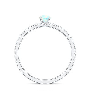 Rosec Jewels Certified Natural Opal Promise Ring, AAA Quality, Opal Diamond Pinky Ring For Women (Ready to Gift), 14K White Gold, Size:US 5.00