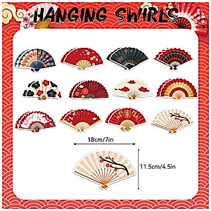 24 PCS Folding Fans Hanging Swirl Decorations Folding Fans Ceiling Streamers Hanging Decorations Folding Fans Party Decorations for Japanese Folding Fans Birthday Party Supplies