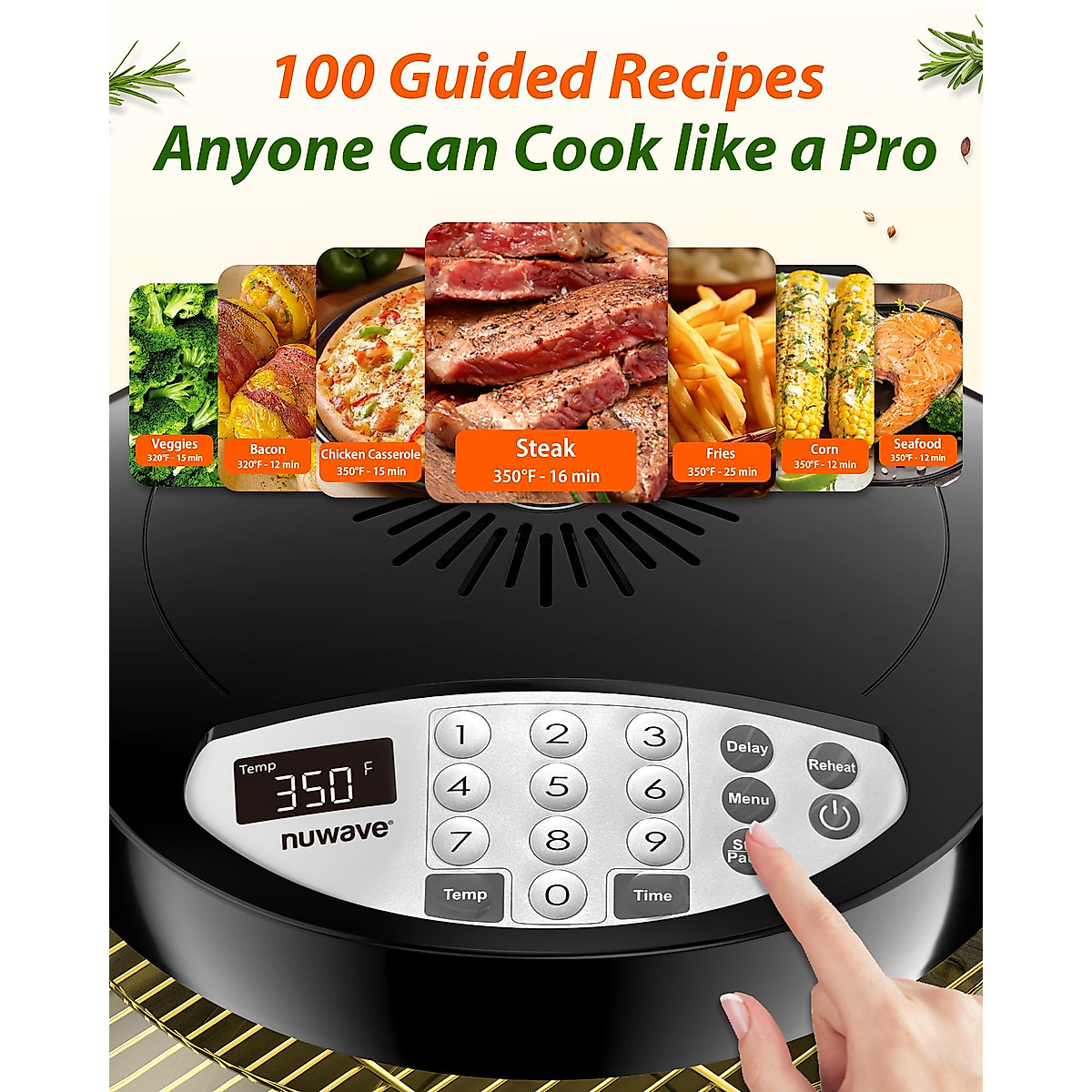 Nuwave Oven Pro Plus Air Fryer, Infra-Red Countertop, 2025 Advanced Convection, No Defrosting or Preheating, Cook Fresh or Frozen, Durable Power Dome, 100 Presets & 50 Memory, PFAS Free, Black