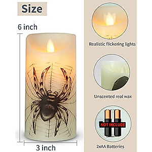 SHYMERY Halloween Decorations Indoor,Halloween Candles with Remote Timer,Skull,Spider Web,Crow Decor Raven Decals,Battery Operated Canldes for Table Witchy Bathroom Kitchen Spooky Home Decoration