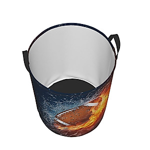 Gbuzozie American Football Ball In Fire And Water Round Laundry Hamper Sport Rugby Storage Basket Toys Clothes Organizer Bin For Home Bathroom Bedroom Dorm Nursery, 38l