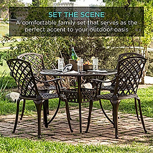 Best Choice Products 5-Piece All-Weather Outdoor Cast Aluminum Dining Set for Patio, Balcony, Lawn, Garden, Backyard w/ 4 Chairs, Umbrella Hole, Lattice Weave Design - Brown