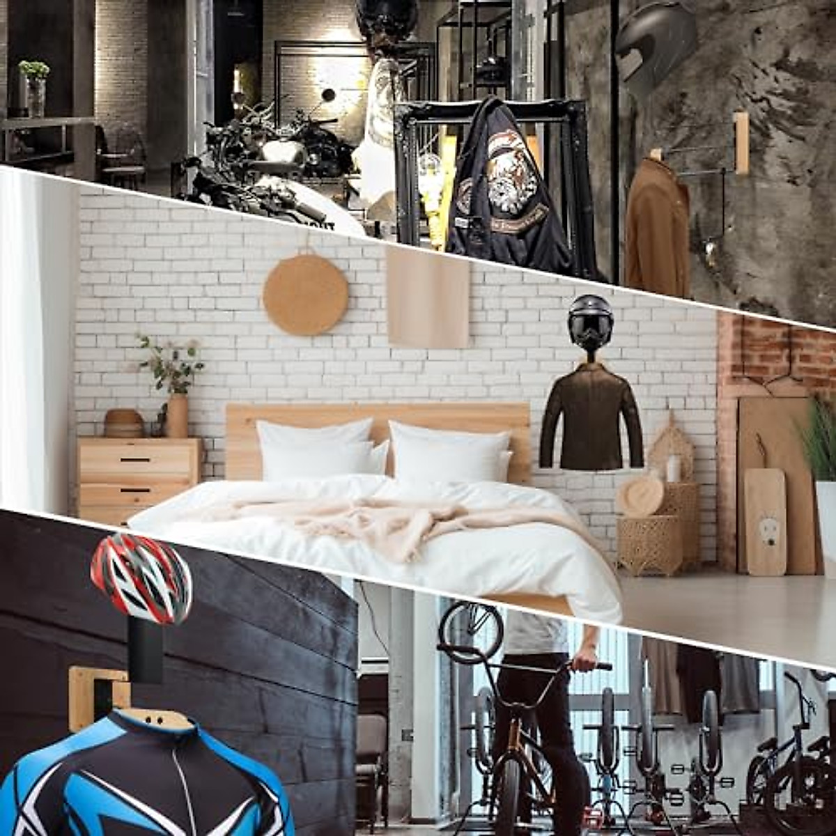 Helmet Holder, Aumotop Motorcycle Helmet Holder Wall Mount with Hook and Wooden Hanger, Multipurpose Tactical Gear Wall Mount Display Stand for Motorcycle Football Cycling Skiing Tactical Gear