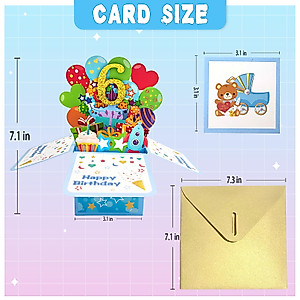 Asmallgf Funny 6th Birthday Pop Up Card from Mom Dad, Splendid 6 Years Old Birthday 3D Greeting Card for Young Boy Girl, Best 6 Bday Gift Ideas for Cute Kids, (As-061-BH)