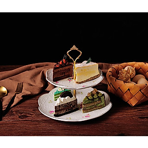 Jusalpha® Elegant Embossed 3-tier Ceramic Cake Stand- Cupcake Stand- Tea Party Pastry Serving Platter in Gift Box and a Free Sugar Tong (FL-Stand 03)