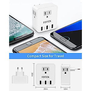 European Travel Plug Adapter, FDTEK US to Europe Power Adapter with 3 USB and 3 AC Outlet, Euro Charger Adaptor Type C for USA to EU France Germany Greece Italy Israel Spain, 2-Pack
