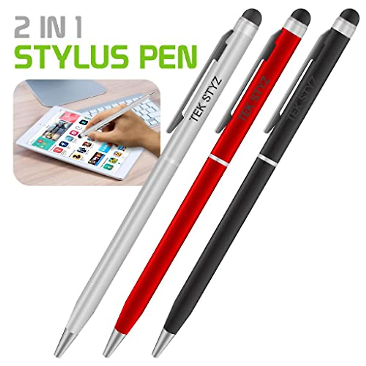 PRO Stylus Pen for Samsung Galaxy S6 Edge with Ink, High Accuracy, Extra Sensitive, Compact Form for Touch Screens [3 Pack-Black-Red-Silver]