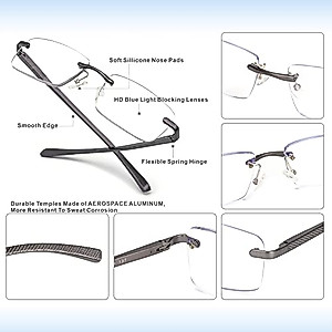 Missfive Premium Aluminum Progressive Multifocus Reading Glasses Men Blue Light Blocking, No-Line Spring Hinge Rimless Office Multifocal Metal Readers, Workspace for Mid-Near Range(3.0x, Gunmetal)