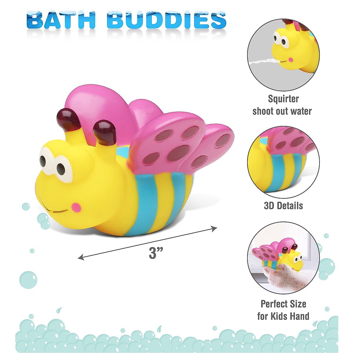 DolliBu Butterfly Bath Buddy Squirter – Floating Colorful Butterfly Rubber Bath Toy Fun Water Squirting Bathtime Play For Toddlers Cute & Soft Insect Toy For The Bathtub, Beach & Pool for Girls & Boys
