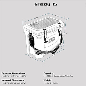 Grizzly 15 Cooler | 15 qt Ice Chest Durable Rotomolded Insulated | Made in USA | Warranty for Life | For Beach Boat Camping Fishing Hunting | G15 | Tan