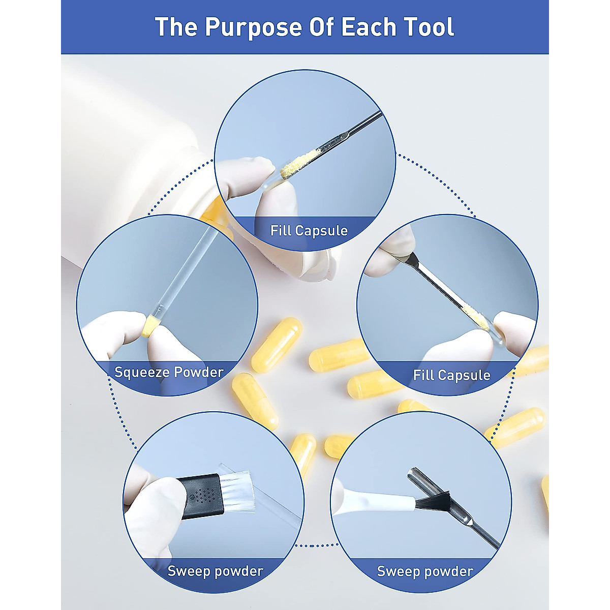 Capsule Filling Machine Kits, Micro Lab Spoon Spatula Tamper Tool for Fast and Easy Gel Capsule Filling, Gel Cap Capsule Pill Filler Machine - #000 00 0 1 2 3