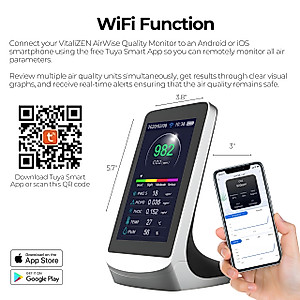 VitaliZEN Airwise Indoor Air Quality Quality Monitor, Portable, for Real-Time PM2.5, PM1.0, CO2, PM10, Volatile Compounds, TVOC, Formaldehyde, Temperature, and Humidity. Compatible with Android & iOS