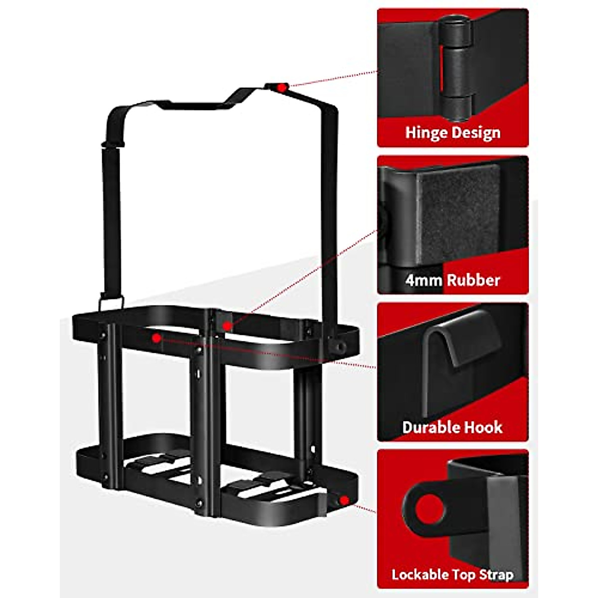 Racewill 2023 Upgrade Jerry Can Mount Holder: Lockable Jerry Gas Can Holder Rack, 5 Gallon ( 20 Liter ), Reinforced Welding
