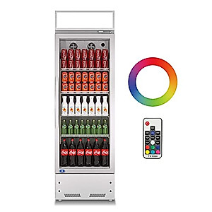 KICHKING 10.9 Cu.ft Merchandiser Refrigerator, 35~46℉, 23.6" W Glass Door Upright Display Refrigerator, Light Box Beverage Cooler, LED Lighting, Drink Fridge-Silver, for Restaurant Grocery Stores