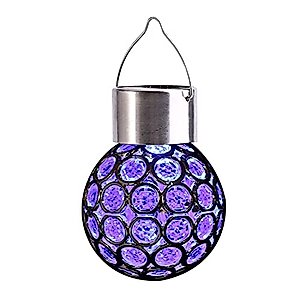 Colorful Solar Lights,Outdoor Hanging Decorative Garden Lights,7 Colors LED Crackle Glass Globe Ball Shaped,for Lawn Patio Yard Walkway Driveway Pathway Landscape