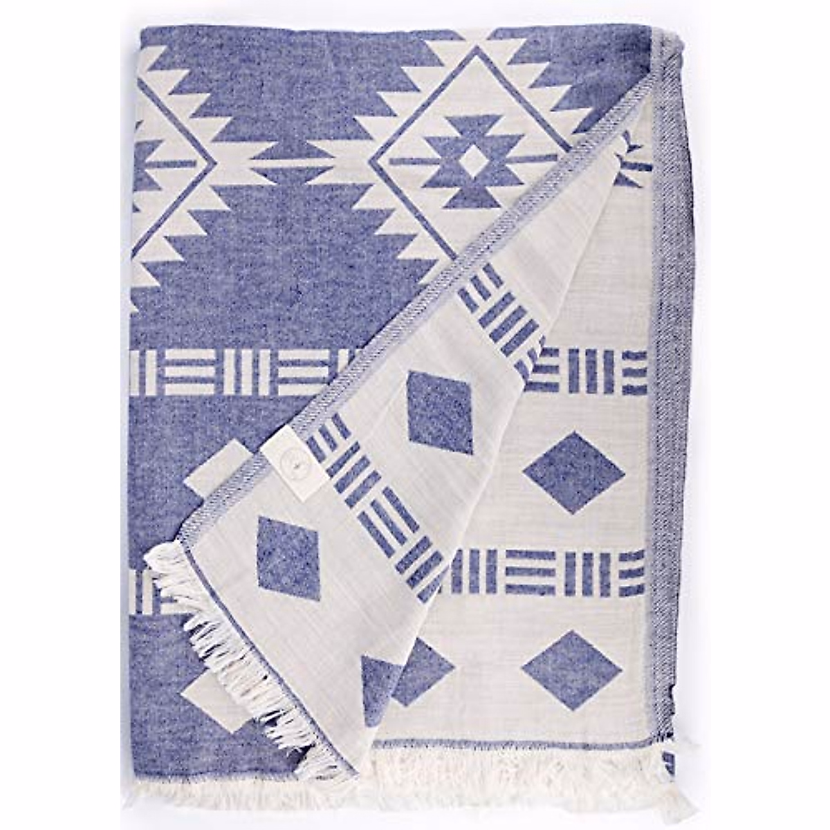 Bersuse 100% Cotton Belize XL Throw Blanket Turkish Towel - 75x90 Inches, Dark Blue