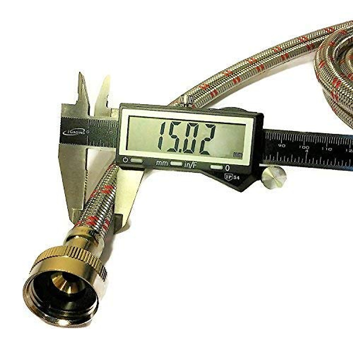 Premium Stainless Steel Washing Machine Hoses with 90 Degree Elbow, 6 Ft Burst Proof (2 Pack) Red and Blue Striped Water Connection Inlet Supply Lines