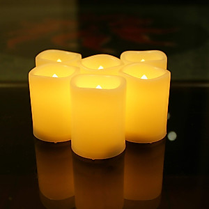 Flameless LED Battery Operated Votive Candles with Timer Flickering Plastic Votives Night Lights for Home Garden Wedding Party Christmas Halloween Decorations Pumpkin Light, Batteries Included, 6 Pack