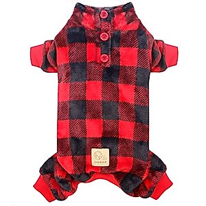 cyeollo Dog Pajamas Thermal Warm Dog Pjs Onesie Red Buffalo Dog Clothes Doggie Small Medium Dog Pajamas Outfits for Winter Cold Weather