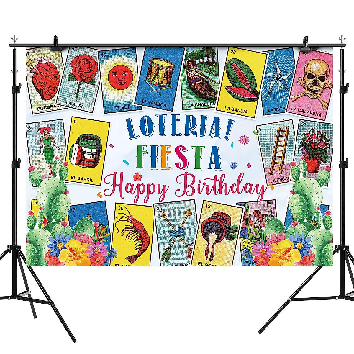 Rsuuinu Loteria Card Backdrop Mexican Fiesta Party Birthday Theme Mexico Loteria Cards Photography Background Fiesta Birthday Party Decorations Banner Newborn Adult Portrait Photo Booth Props 7x5ft