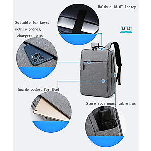 Business Travel Laptop Backpack with USB Charging Port for Men Ladies Boys Girls, Large Capacity Anti-Theft Waterproof College School Bags Computer Backpacks for 15.6 Inch Laptop Notebook (Gray)