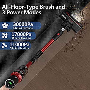 Micol Cordless Vacuum Cleaner, Lightweight Stick Vacuum Cleaner with 30Kpa, Max 50min Runtime, 350W Brushless Motor, LED Display, 6 in 1 Handheld Vacuum Cleaner for Hard Floor Carpet Car Pet Hair, Red