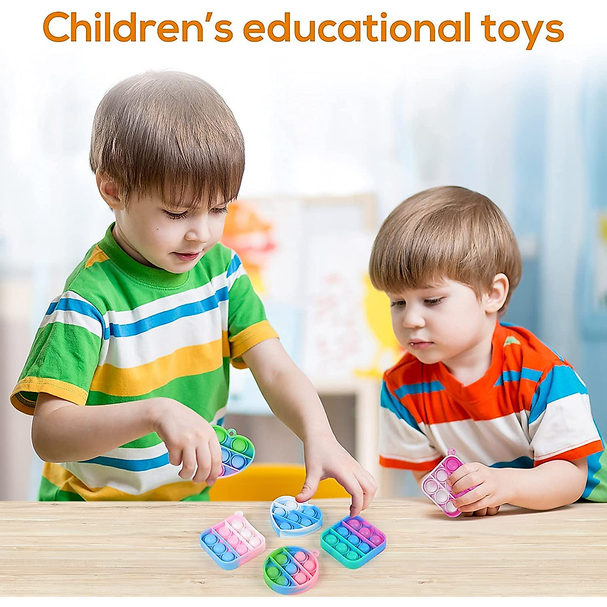 Random 50 pcs Color Mini Squeeze Pop Bubble Fidget Sensory Toys, Mini Keychain Wrap Small Relieve Anxiety Stress Toy, Pop Bulk Silicone Classroom Prize for Kids Adult Party Gift