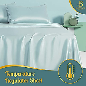 Blessings Decor Cotton Bedsheets Premium Hotel Quality 600 Thread Count 100% Sateen Weave Smooth Sheets with Elasticized Deep Pocket Sheet with Pillowcase (Chambray Blue, Queen)