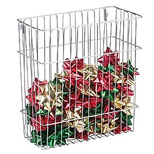 mDesign Metal Wall Mount Organizer Basket for Holiday Wrapping Paper Storage - Holder for Bow, Labels, Gift Bag, and Ribbon - Hang in Closet or Cabinet - Concerto Collection - Chrome