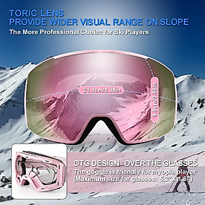 EXP VISION Ski Goggles Anti-Fog Adult Snowboard Goggles with UV Protection, Over The Glasses Snow Goggles