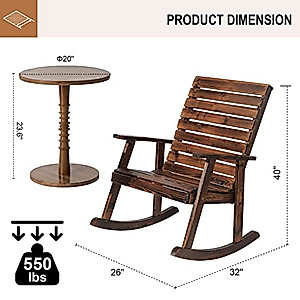 FURNDOOR 3 Piece Patio Rocking Bistro Set, Wood Rocking Chair Set with Coffee Table Wooden Rocker for Deck, Garden, Backyard, Porch