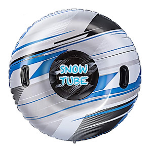 JOYIN 47'' Inflatable Snow Tube, Heavy-Duty Snow Tube for Sledding, Great Inflatable Snow Tubes for Winter Fun and Family Activities (Sliver)