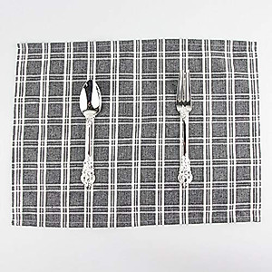 LRENNA Cloth Napkins - Set of 6 Washable Cotton and Linen Dinner Plaid Cloth Serviettes/Photograph Background/Coffee Table/Tablecloth Decoration (Grey)